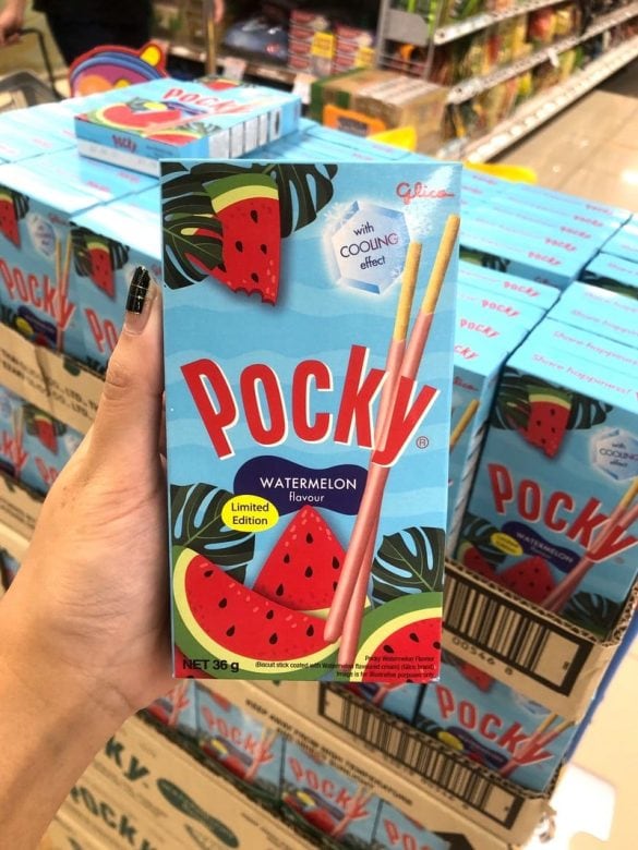 New cooling Watermelon Pocky flavour is now selling at NTUC at S$1.80