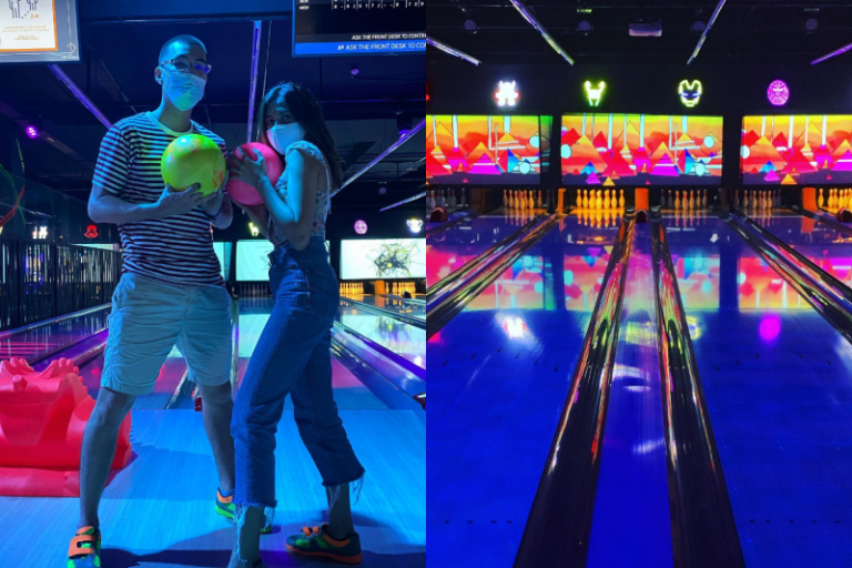 K Bowling Club has cosmic bowling till 3am with a bar & karaoke booths